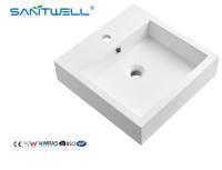 China Small Size New Design SW6050-450 Artificial Stone Basins Glossy White Rectangle Shape g Hand Basinks for sale
