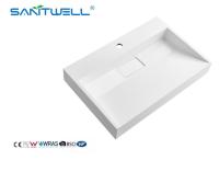 China Popular Models SW6001-700 Sanitary Ware Stone Resin Basins Rectangle Glossy White Easy Clean For Bathroom Sinks for sale