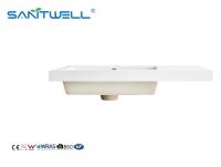 China Left Side SWF750L Unique Design Stone Basins Glossy White Rectangle Shape Semi-Counter Sinks for sale