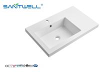 China Left Side SWF750L Unique Design Stone Basins Glossy White Rectangle Shape Semi-Counter Sinks for sale