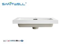 China Small Size SWF604 Modern Style Semi- Counter Basins Thick Edge Glossy White Artificial Stone Basins For Bathroom for sale