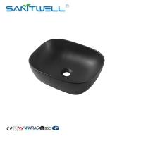 China Chaozhou New Developed Top Quality Rectangular Hand Matt Black Washing Sink Bathroom Above Counter Basin Ceramic Basin for sale