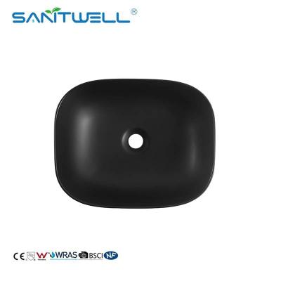 China Chaozhou New Developed Top Quality Rectangular Hand Matt Black Washing Sink Bathroom Above Counter Basin Ceramic Basin for sale