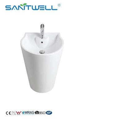 China China Suppliers Great Quality Ceramic Pedestal Basins White Color With Overflow Hole Fixing To Wall for sale