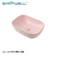 China Chaozhou Factory Above Counter basin 2024 Pink Color Ceramic Basin Wall Mounted Sink for sale
