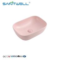 China Chaozhou Factory Above Counter basin 2024 Pink Color Ceramic Basin Wall Mounted Sink for sale
