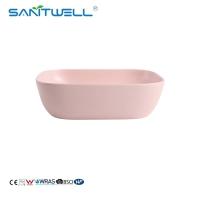 China Chaozhou Factory Above Counter basin 2024 Pink Color Ceramic Basin Wall Mounted Sink for sale