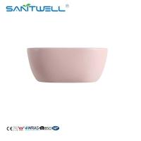 China Chaozhou Factory Above Counter basin 2024 Pink Color Ceramic Basin Wall Mounted Sink for sale