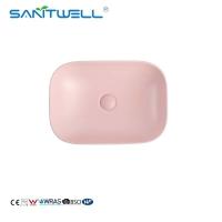 China Chaozhou Factory Above Counter basin 2024 Pink Color Ceramic Basin Wall Mounted Sink for sale