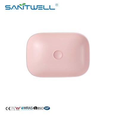 China Chaozhou Factory Above Counter basin 2024 Pink Color Ceramic Basin Wall Mounted Sink for sale