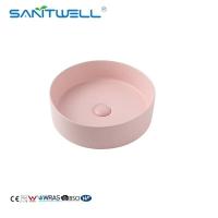 China China Factory Chaozhou 2024 Above Counter basin Pink Color Ceramic Basin Wall Mounted Sink for sale