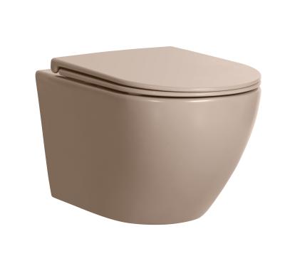 China Modern New Mink Color Ceramic Rimless Washdown P Trap Wall Hung Toilet for sale