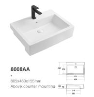 China Rectangle Ceramic Above Counter Semi-insert Washbasin With Overflow Hole for sale