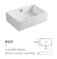 China Modern Rectangle Shape Ceramic Counter Top Wash Basin for Bathroom for sale
