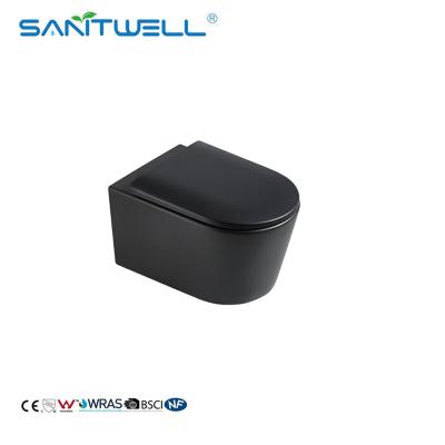 China Luxury Matt Black Washdown Tornado Flush Ceramic Bathroom Soft Seat Cover Wall Mounted Toilet for sale