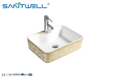 China Classic Bathroom Ceramic Art Basin Gold Flower Color Hand Wash Basin for sale