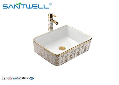 China Bathroom Ceramic Art Counter Top Wash Basin 500×500×165mm Gold And White Color for sale