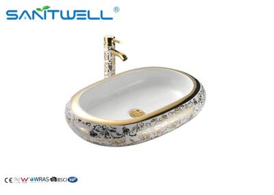 China Golden Decal Ceramic Art Basin For Lavatory AB8032A 635×430×105mm for sale