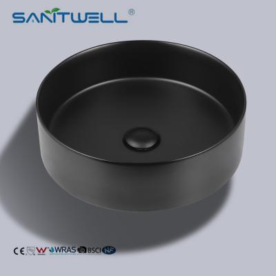 China Chaozhou Popular Models Modern round Matt Black Ceramic Basin Above Counter Basin for sale