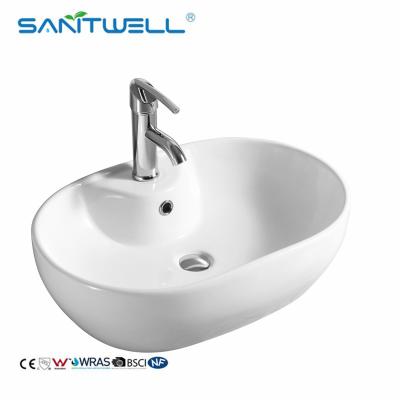 China AB8418 Popular White Ceramic Basin Above Counter Basin Countertop Ultra Thin Edge Bathroom Art Basin for sale