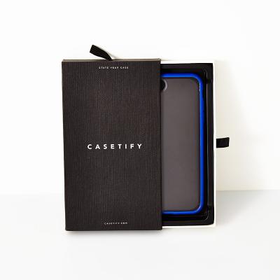 China Customized Logo Black Cardboard Mobile Phone Case Packaging Drawer Box for sale