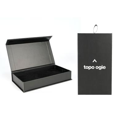 China Custom OEM Flip Black Paper Boxes With Magnetic For Mobile Phone Case Packaging for sale
