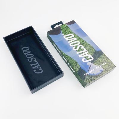 China Custom Double printed Rigid Cardboard Packaging Sports Knee Pads Grip Sock Packaging Boxes with hooks for sale