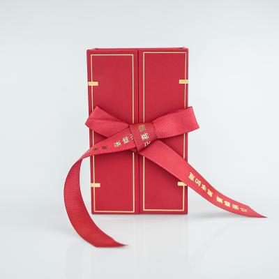 China Personalized Gift Boxes Paper Package Double Door Open Necklace Packaging Jewelry Box With Ribbon for sale