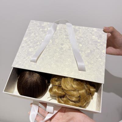 China Custom Luxury 3D Textured Rigid Drawer Sliding Gift Box Human Hair Extension Wigs Paper Boxes Packaging for sale