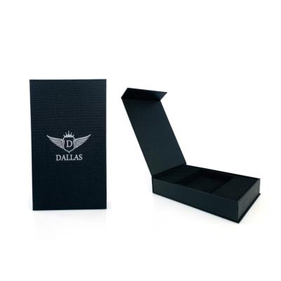 China Premium black recyclable packaging box for perfume Flip packaging gift magnetic closure paper box with foam tray for sale