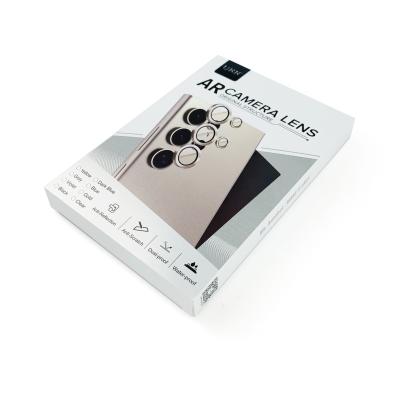 China Custom printed Silver paper Foldable Camera Lens Protector Cover Camera Tempered Glass Packaging Box with Window for sale