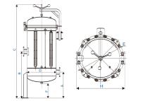 China Swing Arm 500mm OD 1mm Drain SS316L Multi Cartridge Filter Housing for sale