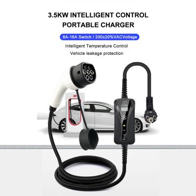 China 3.5kW Portable AC EV Charger 32A 16A 8A Adjustable Type 2 Plug CE Certified for sale