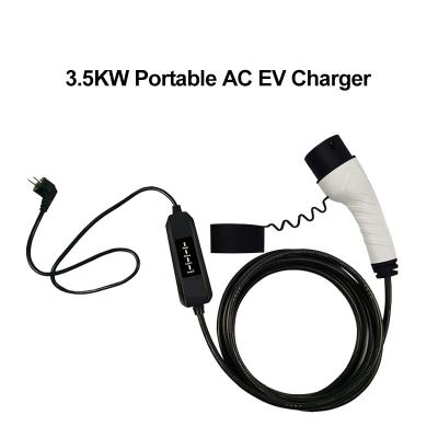 China IEC 61851 16A Portable AC EV Charger 3.5KW 5M Cable Type 2 for sale
