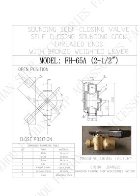 China Technical data for FH-65A CB/T3778-99 SOUNDING SELF-CLOSING VALVE & SOUNDING COCK THREADED ENDSDN65 CB/T3778-99 for sale