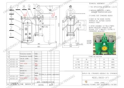 China Parameter drawing For Duplex Oil Strainers FH16100 CBT425& Double Oil Filter Model-FH-AS100 CBT425，PN1,OD-220mm，PCD-180mm,Bolt-8-18mm for sale