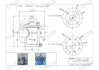 China Technical parameter drawings For Can Water Strainer FH-5K-80A  & Can Water Filter FH-10K-80A Cast iron body, stainless steel filter element for sale