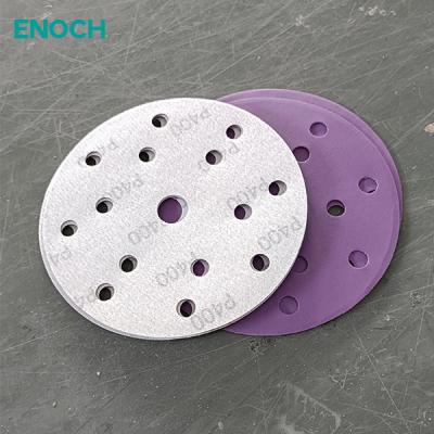 China 60 Grit 600 Grit 400 Automotive Sandpaper Disc Purple 15 Holes Dry Sanding Grinding for sale