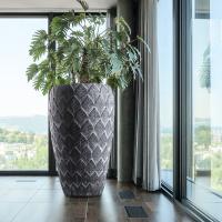 China Leaf Shape FRP Flower Pots Fiberglass Garden Flower Pot Nordic Vertical for sale
