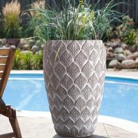 China Leaf Shape FRP Flower Pots Fiberglass Garden Flower Pot Nordic Vertical for sale