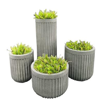 China Cement White FRP Flower Pots  Stripe Flower Pot Fiberglass Planters for sale