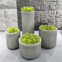 China Cement White FRP Flower Pots  Stripe Flower Pot Fiberglass Planters for sale
