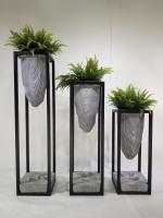 China Modern Wood FRP Flower Pots With Holder Frame Modern Fiberglass Planter Flower Pot For Plants for sale