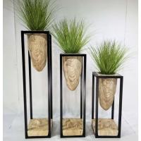 China Modern Wood FRP Flower Pots With Holder Frame Modern Fiberglass Planter Flower Pot For Plants for sale