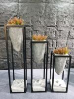 China Modern Wood FRP Flower Pots With Holder Frame Modern Fiberglass Planter Flower Pot For Plants for sale