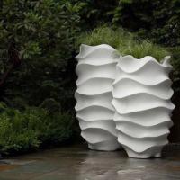 China Wavy Shape FRP Flower Pots Garden Nordic Big Tall White Fibreglass Planters for sale