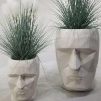 China Custom Fiberglass Human Face Vase Cement Flower Pot 72cm ISO9001 for sale