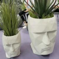 China Custom Fiberglass Human Face Vase Cement Flower Pot 72cm ISO9001 for sale