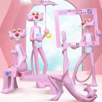 China FRP Pink Leopard Statue Mall Decoration Cartoon Big Outdoor Statues Customized for sale