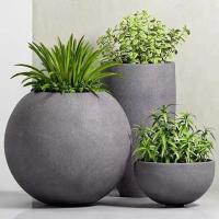 China Customized Sphere Flower Pot Fiberglass Outdoor Fiber Clay Pots Planters  39*39*141cm for sale